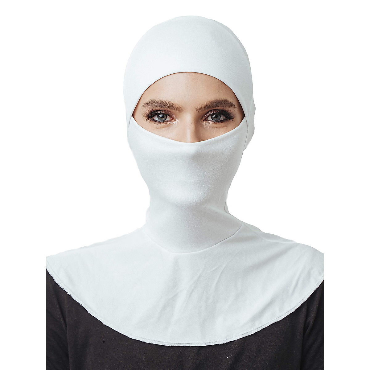 Mask Hijab, Cotton Under Scarf Tube Cap,Closure of The Chin, Ready to wear Muslim Accessories for Women (White)