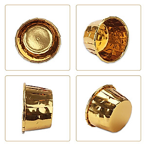 EUSOAR Gold Cupcake Cups, 3.5 Oz 50pcs Disposable Foil Muffin Liners, Gold Cupcake Baking Cups, Ramekin Aluminum Cupcake Tip Pan Ramekin Holders, Little Baking Cups