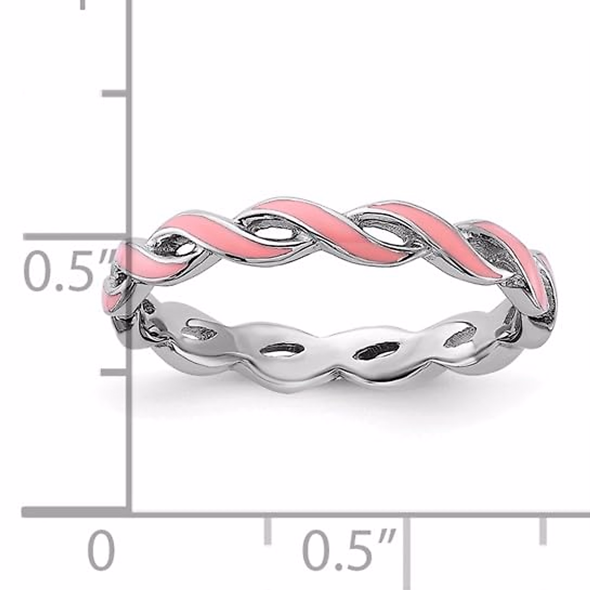 Breast Cancer Awareness Sterling Silver Stackable Expressions Pink Enamel Ring Size 7