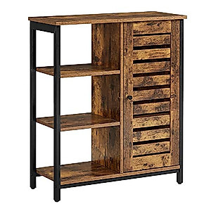VASAGLE LOWELL Storage Cabinet, Cupboard, Multipurpose Cabinet, 3 Open Shelves and Closed Compartments, for Kitchen, Living Room, Bedroom, Industrial, Rustic Brown and Black ULSC74BX