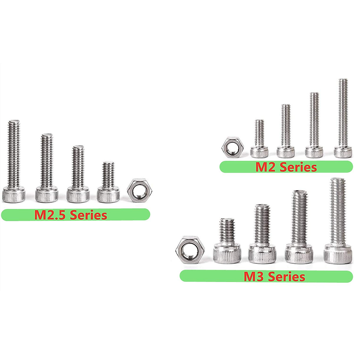 Guard4U 480Pcs Metric M2 M2.5 M3 304 Stainless Steel Hex Socket Head Cap Screws Nuts Assortment Kit