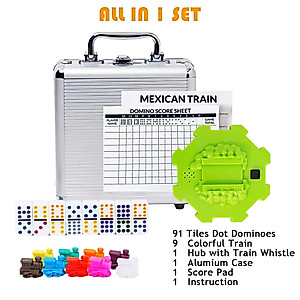 Yinlo Mexican Train Dominoes Set with Sound Effects, Mexican Train Dominoes Game for Travel, 91 Tiles Double12 Colored Dominoes Game Set with Aluminum Case