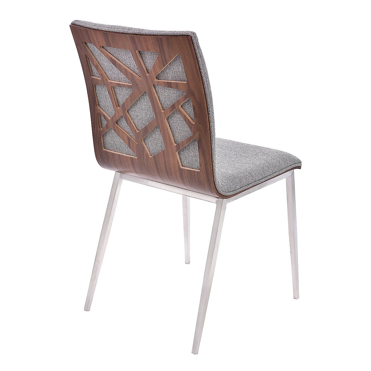 Armen Living Crystal Dining Chair in Brushed Stainless Steel finish with Grey Fabric Upholstery and Walnut Back (Set of 2)