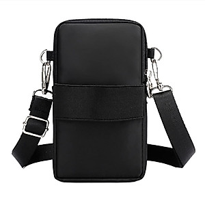 JUMISEE 3-Layers Crossbody Bag Cellphone Pouch Armband Wallet Nylon Smartphone Purse (Black)