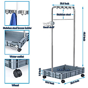 Broom Holder Organizer Movable Closet Storage Cabinet Mop Rack Floor Standing Cleaning Tool Cart For Garden Garage Schools Hotels Hospitals Factories Property Companies Restaurant (with Tank)