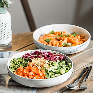 YHOSSEUN Serving Bowl Set, Ceramic Salad Serving Bowls Pasta Bowls Set of 2, Serving Dishes for Entertaining 10 inch Stackable Serving Bowls for Parties, Grey Marble