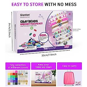 Gionlion 8000 Pcs Clay Beads Kit 2 Boxes for Bracelet Making, 24 Colors Flat Clay Beads Letter Beads Spacer Beads and Charms Kit for Jewelry Making, Jewelry Supplies Crafts Gift for Teen Girls Adults