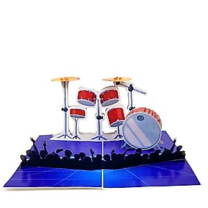 POP CARD EXPRESS Band Drum 3D Pop Up Birthday Card (Blue) - Happy Birthday Pop Up Card, Congratulations Card, Retirement - Music Teacher Gift, Musician, Student, Band Gift, Graduation