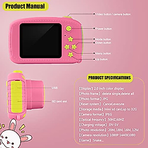JAMSWALL Kids Camera, 12MP 1080P FHD Digital Video Camera with 28 Funny Filters, Soft Silicone Cute Shell, 2.4 Inch IPS Screen for 3-14 Years Girls