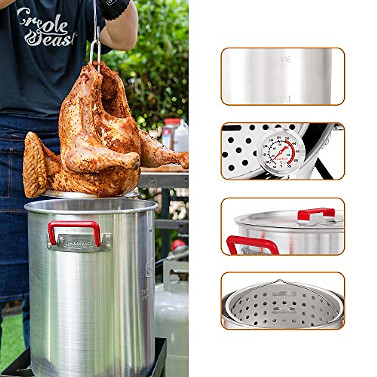 Grills House Turkey Fryer Set TF30TG, Aluminum Fish Boiler Steamer Kit with Heat-Resistant Gloves, 50,000 BTU Propane Burner, Ideal for Thanksgiving Day and Outdoor Cooking, 30 Qt & 10 Qt Pot