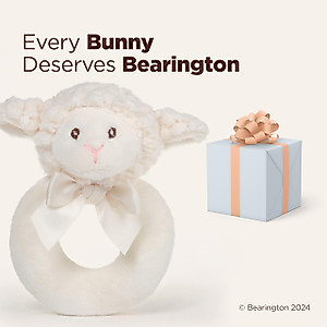 Bearington Collection Baby Lamby, 5.5 Inch Cream Lamb Plush Stuffed Animal, Soft Baby Rattles and Plush Rings