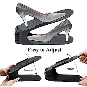 WISHAVE Shoe Slots Organizer 20 Pack for Closet, Adjustable Shoe Stacker Space Saver,Double Deck Shoe Rack Organizer Holder (Black)