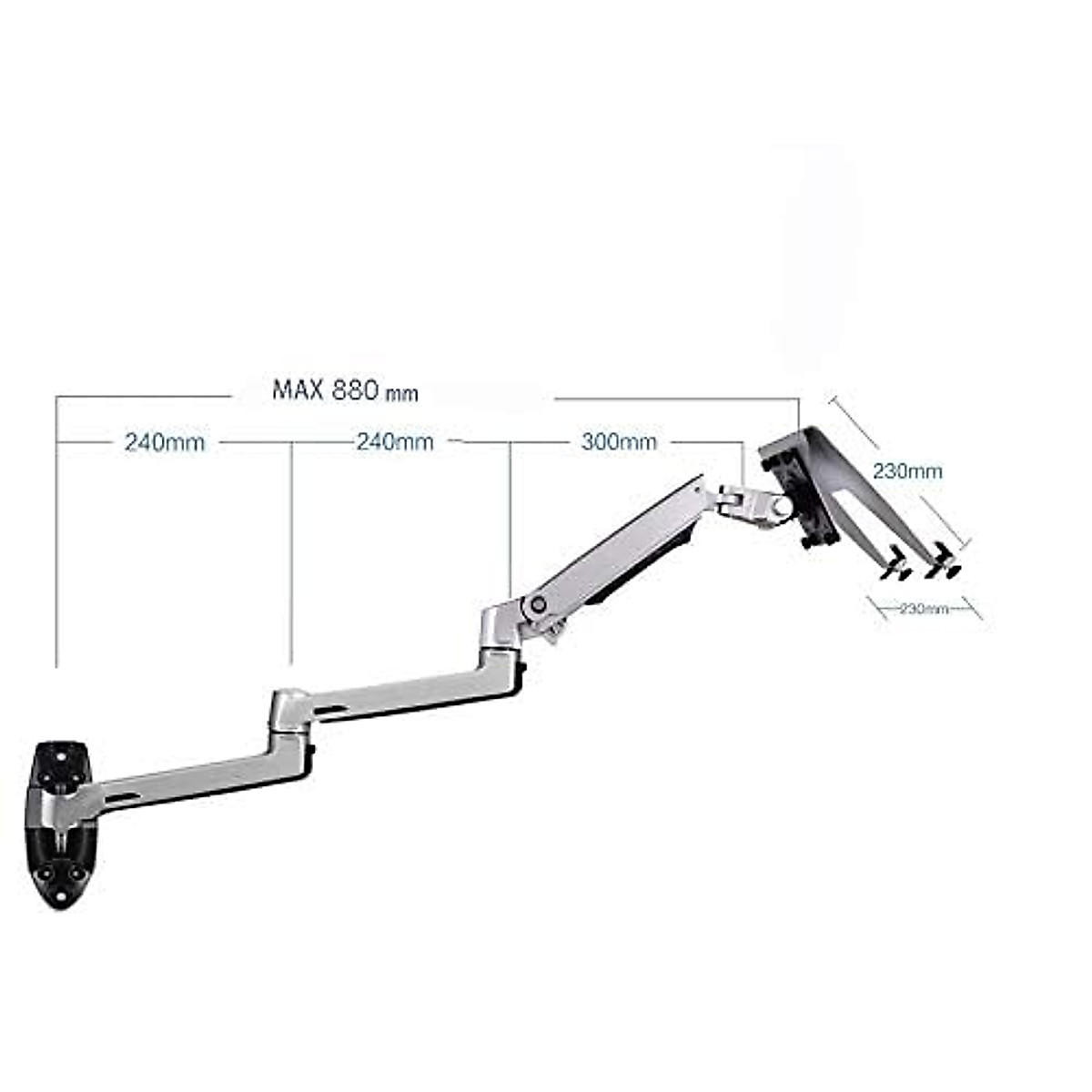 XSJ8013WT Wall Mount Laptop Holder Ultra Long Arm Aluminum Mechanical Spring Full Motion Laptop Mount Arm Monitor Holder Lapdesk (Silver)