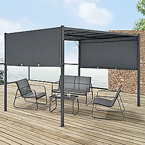 10×10 Outdoor Pergola with Retractable Canopy & Solar Lights - Heavy Duty Steel Metal Patio Pergola Gazebo for Garden Backyard Porch, Grey