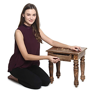 SAVON Wooden Side end Table Square Art Deco Carved