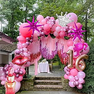 Hot Pink Princess Balloons, 11pcs Huge Lipstick Lips Foil Princess Balloons Party Decoration Photo Backdrop for Girls Birthday Baby Shower Bridal Shower Princess Doll Theme Party Decorations