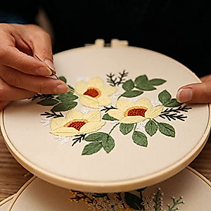 GLTAYLMY 3 Pack Embroidery Starters Kit with Pattern for Beginners,Cross Stitch Kits with 1 Plastic Embroidery Hoops,Needles and Color Threads,Needlepoint Kit for Adults