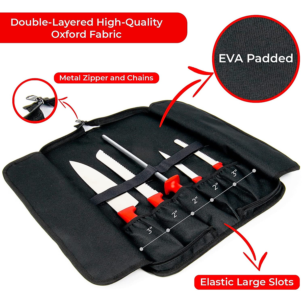 Lykia Knife Bag. 9 slots and 2 pockets. Durable and Multi-Functional Knife Case. Perfect for Chefs, Cooks and Culinary Students. (Chef Knife Bag Only) (Black)