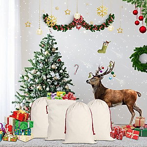 Inspireyee 6 Pack Large Christmas Bag Santa Sacks Xmas Canvas Cotton Xmas Sack Stocking with Drawstrings (Pattern 7, 19.5 X 27.5)