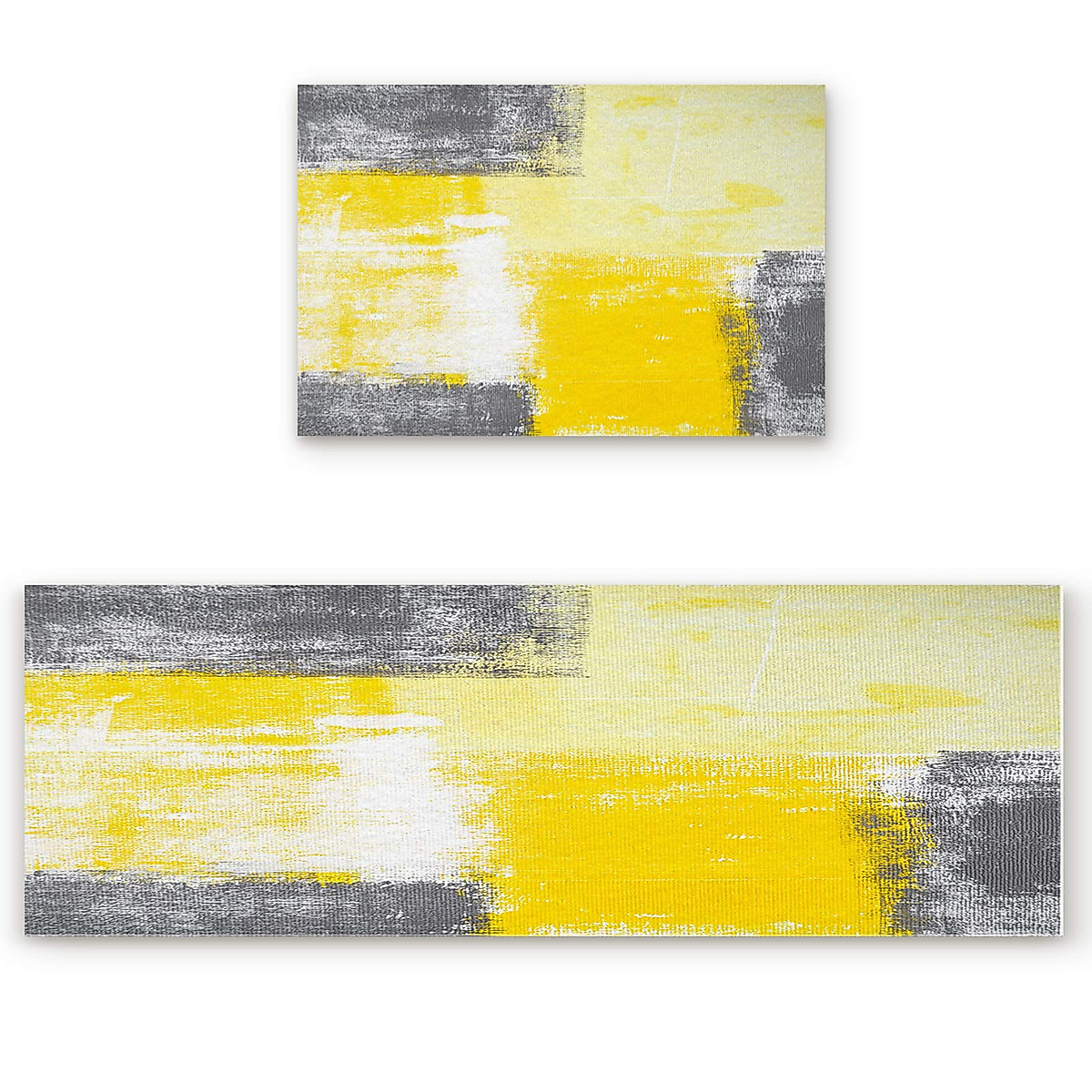Libaoge Yellow Kitchen Rugs and Mats Set of 2 Yellow and Grey Abstract Art Modern Kitchen Sink Mat,Non-Slip Area Runner Rug,Washable Floor Mat for Home Dining Room Office 15.7"x23.6"+15.7"x47.2"