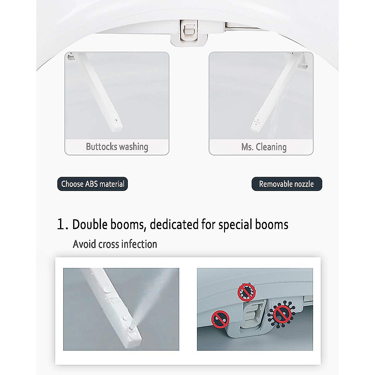 Square Smart Toilet Seat Drying and Deodorizing Toilet Bidet Seat, Suitable for Square White Seat, Warm Air Drying, Stainless Steel Nozzle