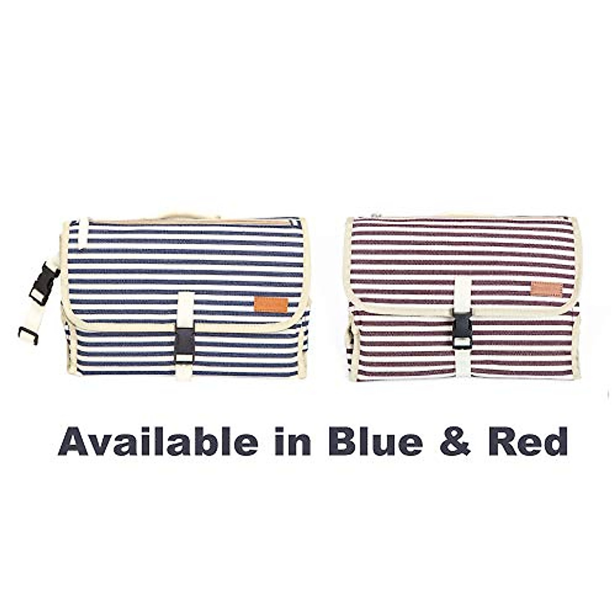 Simple Being Portable Changing Pad, Travel Diaper Canvas Clutch Mat, Diaper Bag Essential with Storage Pockets for Wipes and a Supportive Foam Head Pillow Padding (Navy Stripe)