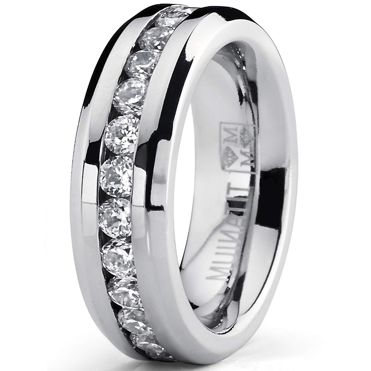 Metal Masters Ladies Eternity Titanium Ring 2.4 Carat Cubic Zirconia Wedding Band with CZ 6MM size 8.5