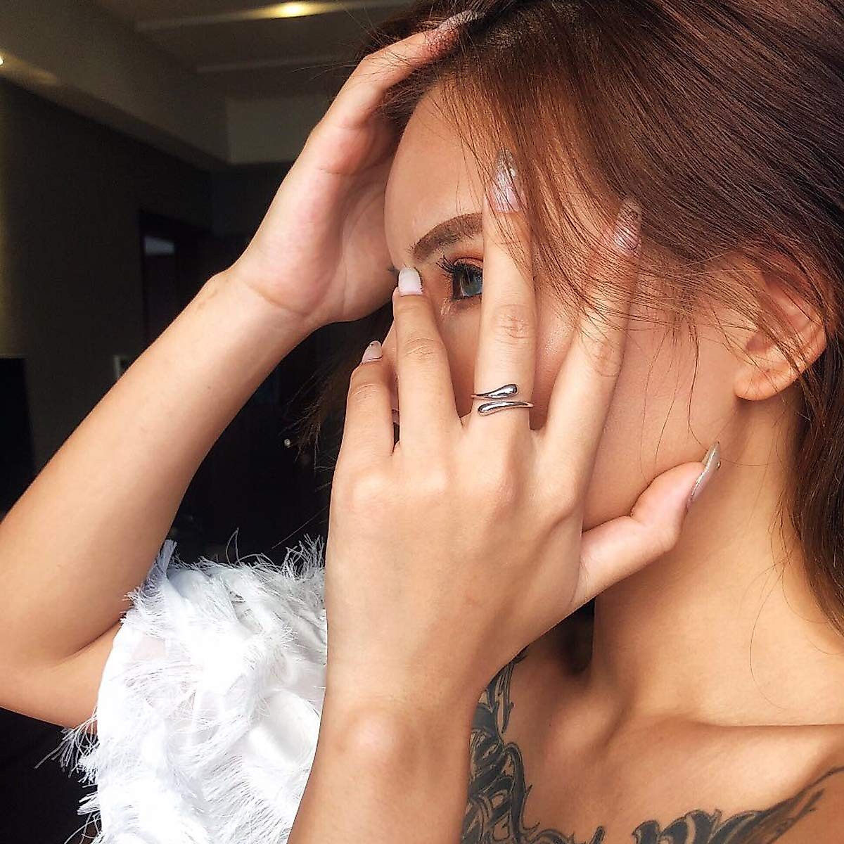 ChicSilver 925 Sterling Silver Rings Minimalist Teardrop Adjustable Rings for Women High Polish Open Ring Eternity Ring