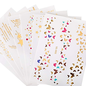 Konsait 7sheets Face Tattoo Sticker Metallic Temporary Transfer Tattoo Waterproof Face Jewel s for Women Girls Make Up Dancer Costume Parties, Shimmer Glitter Designs Gold Tattoos