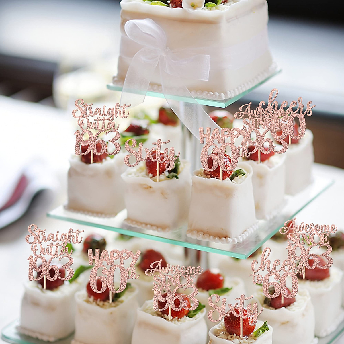 30 Pack 60th Birthday Cupcake Toppers Glitter Straight Outta 1963 Happy 60th Sixty Awesome Since 1963 Cupcake Picks 60 Fabulous Cake Decorations for 60th Birthday Wedding Anniversary Party Rose Gold