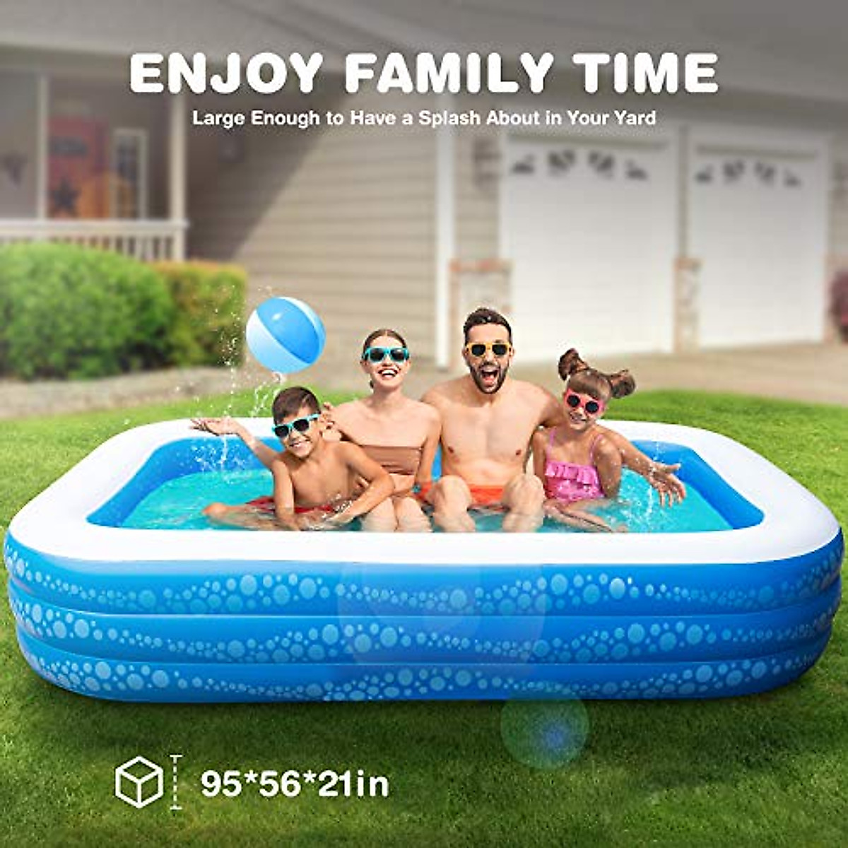 Hesung Inflatable Pool, 95" X 56"X 21" Family Swimming Pool for Toddlers, Kids, Adults, Play Center Above Ground, Backyard, Garden, Summer Swim Center, Age 3+