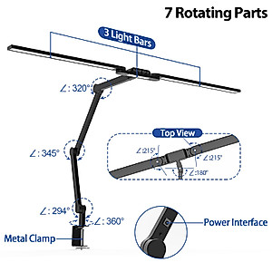 Niulight Transformable LED Desk Lamp, 37.4" Architect Desk Light with Clamp, 3 Light Bars for Home Office, 24W Ultra Bright Auto Dimming 5 CCT Modes & 5 Brightness Levels Table Light for L Shaped Desk