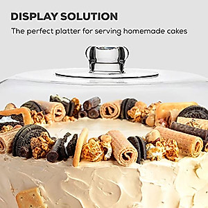 Chef's Star Acrylic Cake Stand with Dome Cover 6 in 1 Multi-Functional Serving Platter and Cake Plate - 12 Inch Use as Desert Platter, Salad Bowl, Veggie Platter, Cake Holder, Nachos & Salsa Plate