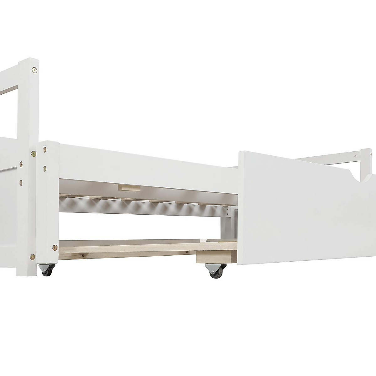 Bed Frame, Wooden Mattress Foundation with Roll Out Trundle Accommodate, Sofa Bed-Frame,Easy Assembly,White