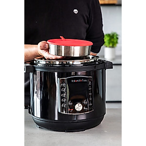 Instant Pot Official Round Cook/Bake Pan with Lid & Removable Divider, 7-inch, 32 ounce capacity, Red with Solid base