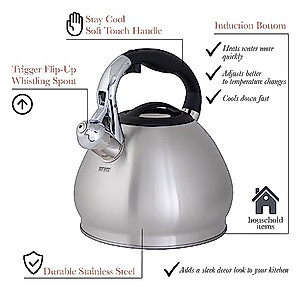 Kitchen Details Stainless Steel Whistling Tea Kettle | Stovetop | 14 Cup | 3.6 Quart | Satin