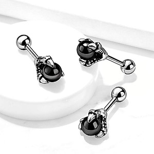 Pierced Owl 16GA Stainless Steel Dragon Claw and Black Orb Barbell Stud