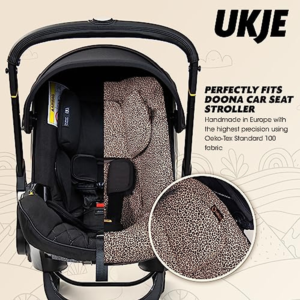 UKJE Protective Car Seat Stroller Cover Compatible with Doona Car Seat - Protector, Cotton Cover, Infant Car Seat Liner - Newborn Car Seat Accessories - Easy to Clean - Easy to Install (Beige Leopard)