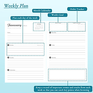 Daily Planner 2023 Agenda Weekly & Monthly Planner 2022-2023 Appointment Leather Planner for Women Students Time Management Journal with Pen Holder, Pocket, Premium Beige Paper, 5.9" x 8.7", Blue