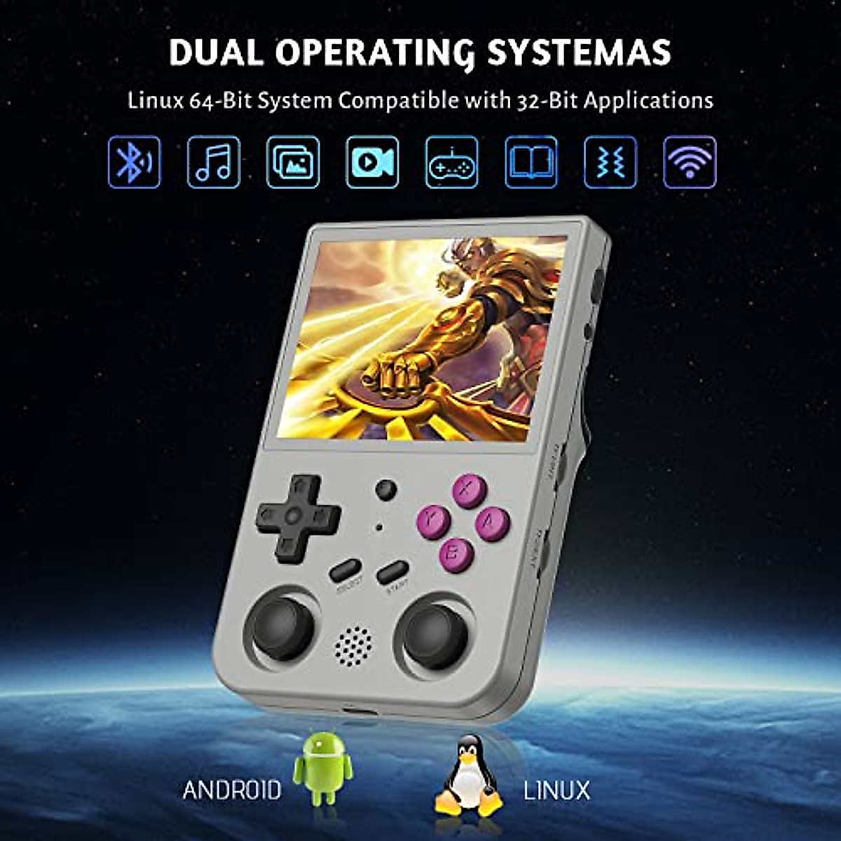 RG353V Handheld Game Console with Dual OS Android 11 and Linux, Retro Handheld Game Console Built-ind 64G TF Card 4556 Games, Support 5G WiFi 4.2 Bluetooth, Streaming and HDMI 3.5 Inch (RG353V Grey)