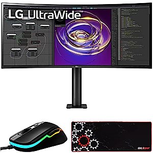 LG 34WP88CN-B 34" 21:9 Curved UltraWide QHD (3440 x 1440) PC Monitor Bundle with Deco Gear Wired Gaming Mouse and Deco Gear Large Extended Pro Gaming Mouse Pad
