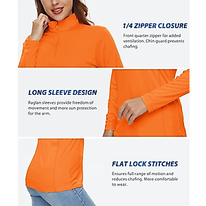 KEFITEVD Hiking Clothes for Women UV Sun Protection Shirts 1/4 Zip Pullover Athletic Tops Orange Running Shirts Long Sleeve Fishing Shirt Women