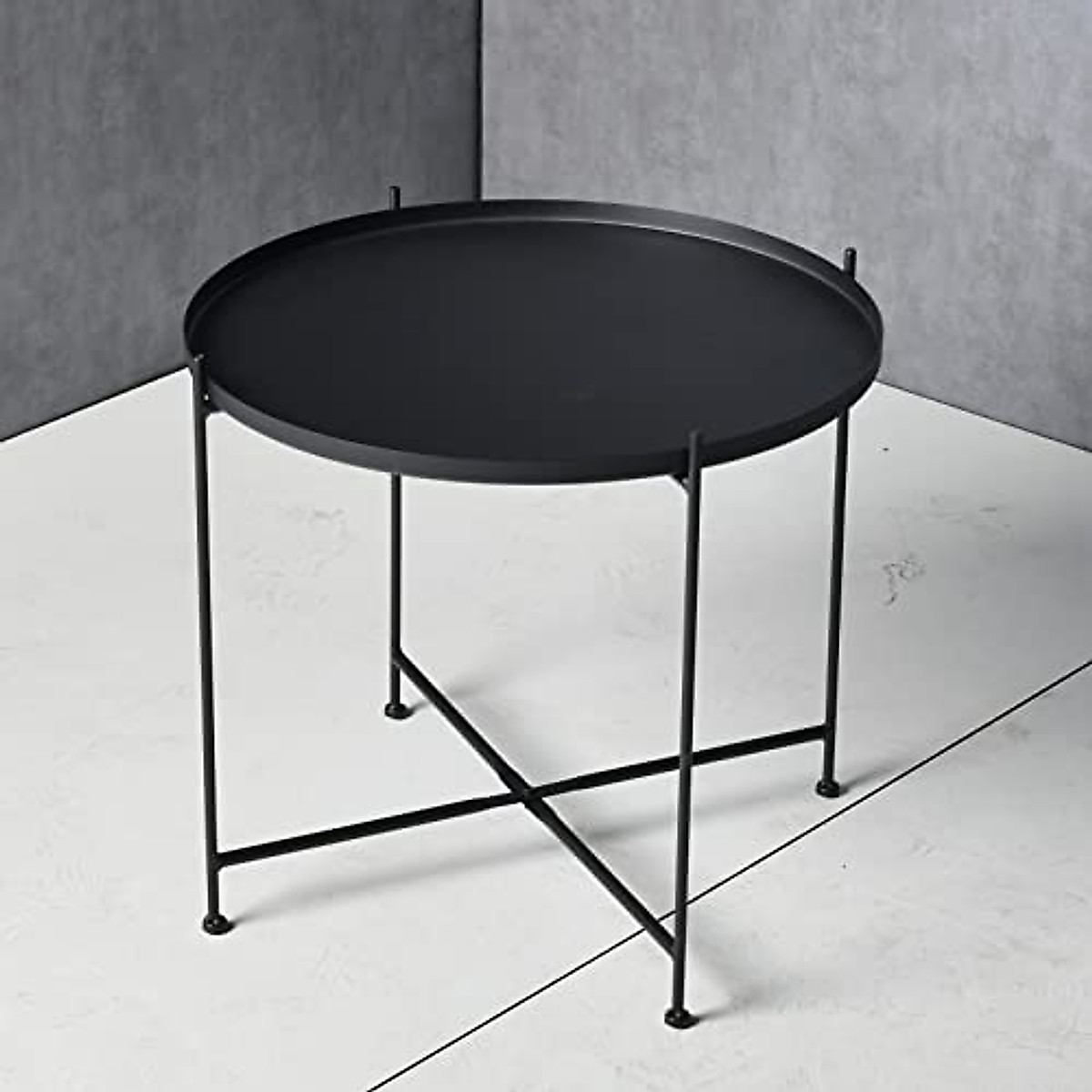 FUBIRUO End Table, Sofa Table Small Round Side Tables, Metal Nightstand,Outdoor Table Round for Living Room Bedroom Balcony Patio and Office Accent Coffee Table, （D） 23.6''x（H） 21.6'', Black