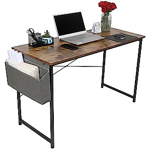 YSSOA 47 Inch Computer, Modern Simple Study Student Writing, Vintage with Storage Bag Wooden Desk, Brown