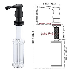 GAGALIFE Sink Soap Dispenser Matte Black, Built in Soap Dispenser with 13 OZ Bottle, Lotion Dispenser for Kitchen Sink, Refill from The Top