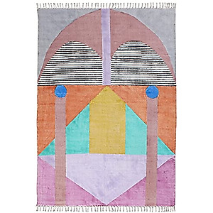 Casavani Indian Handmade Cotton Dhurrie Geometric Pink & Orange Area Rug Boho Kilim Flat Weave Rug Indoor Hall Room Decor Carpet Throw Rugs for Bedroom Living Room Bathroom Balcony 2x3 Feet