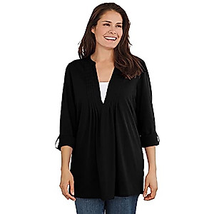 Woman Within Women's Plus Size 7-Day Box-Stitched Split Neck Tunic - 22/24, Black