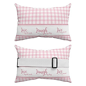 Recliner Head Pillow Ledge Loungers Chair Pillows with Insert Pink Plaid Love Laught Live Lumbar Pillow with Adjustable Strap Outdoor Waterproof Patio Pillows for Couch Beach Pool Office Chair, 2 PCS