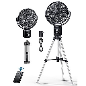 TriPole Oscillating Standing Fan 11” Outdoor Fan for Patios Quiet Pedestal Fan 12000mAh Rechargeable Battery Operated Floor Fan with Remote Control Portable Fan for Bedroom Patio Home Camping Travel