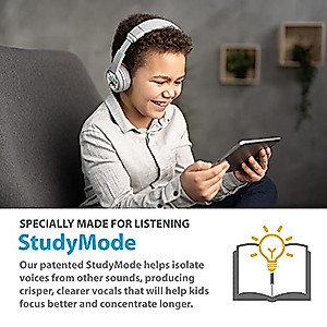 BuddyPhones Play+, Wireless Bluetooth Volume-Limiting Kids Headphones, 20-Hours Battery Life, 3 Volume Settings, Voice Enhancing StudyMode, Answer/Playback Button, BuddyLink Cable, Grey Matter